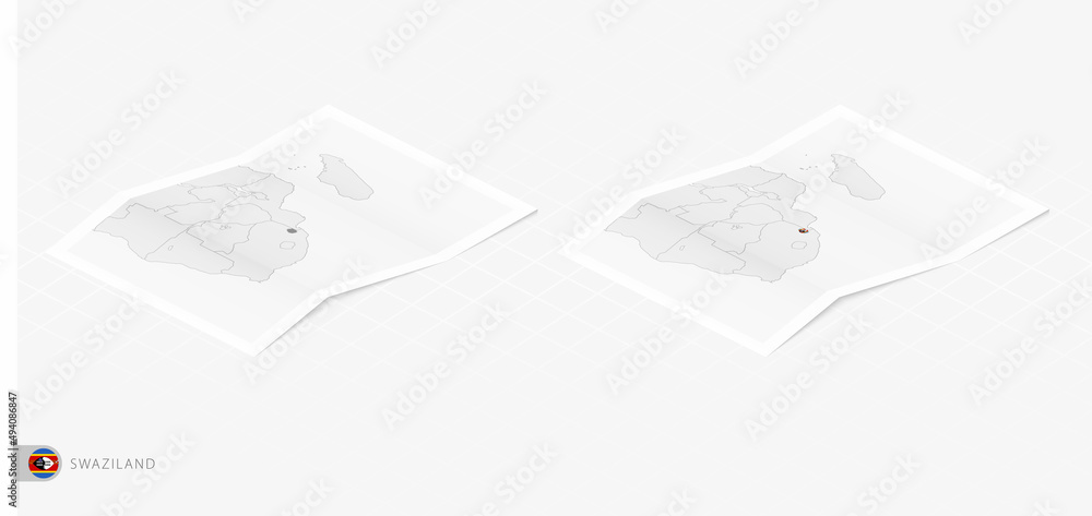 Set of two realistic map of Swaziland with shadow. The flag and map of ...