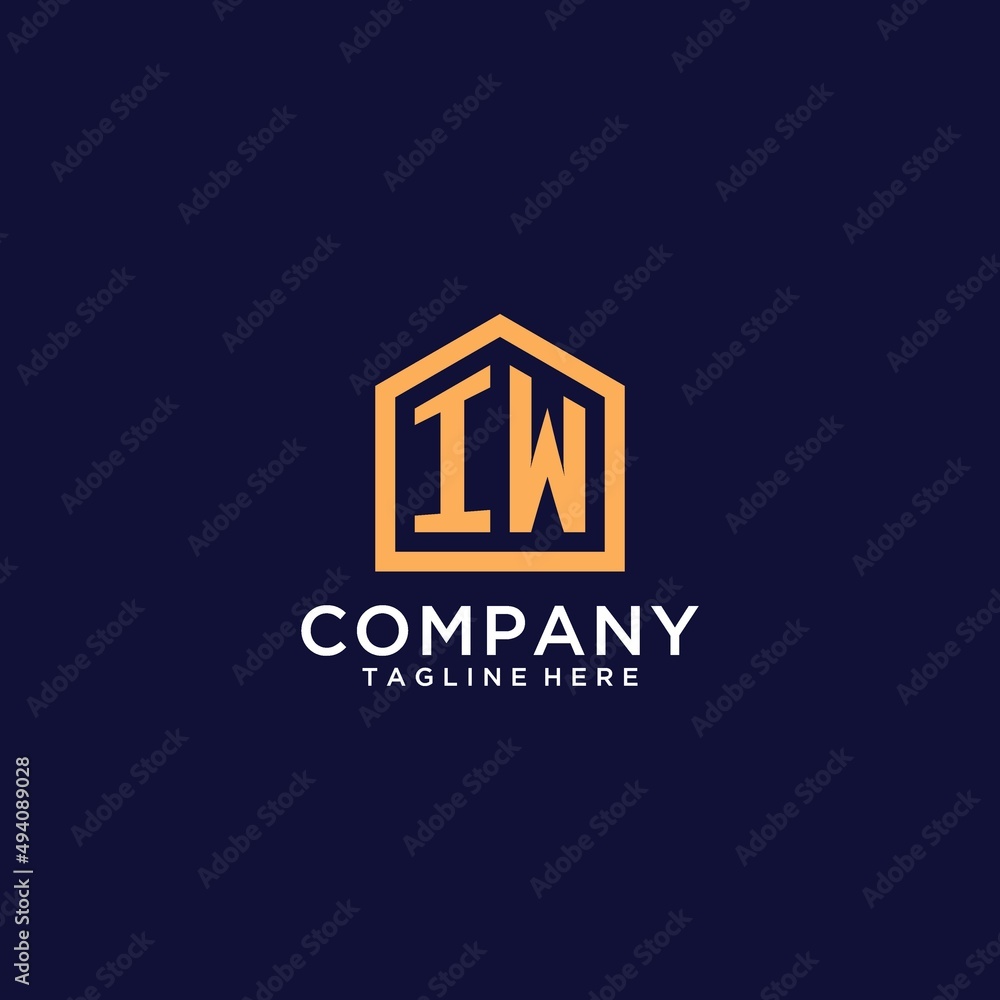 Initial IW logo with abstract home shape, modern minimalist realty logo ...