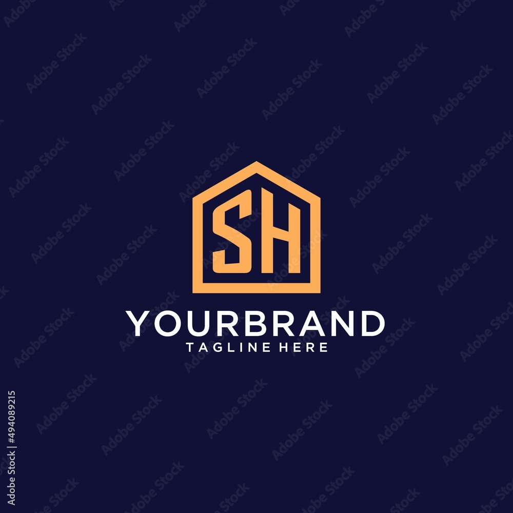 Initial SH logo with abstract home shape, modern minimalist realty logo ...