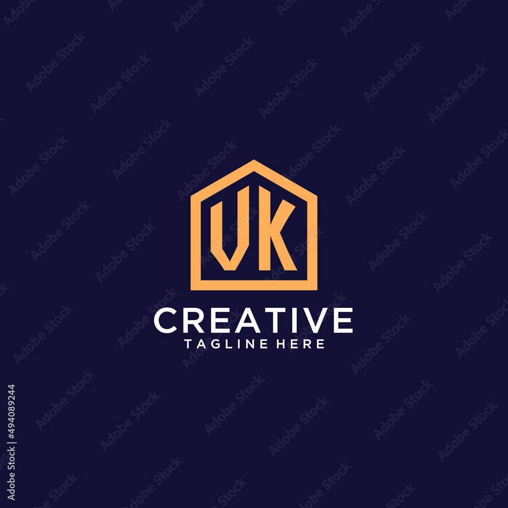 Initial VK logo with abstract home shape, modern minimalist realty logo ...