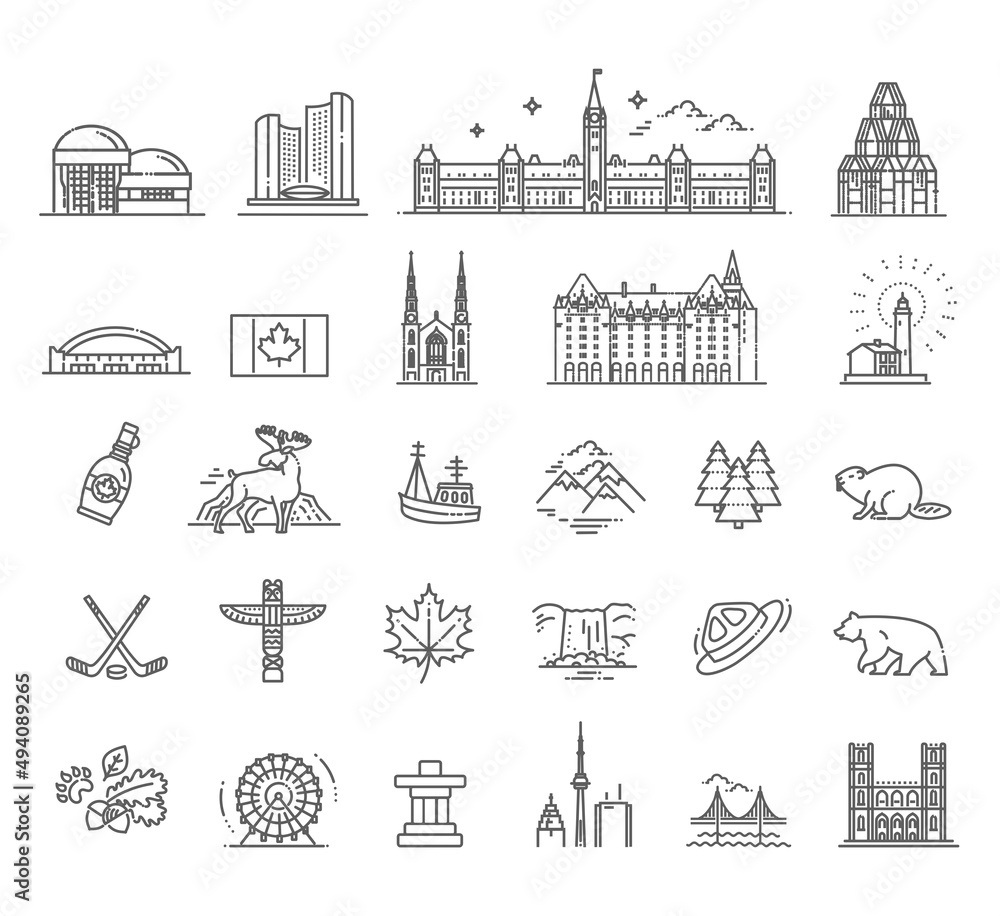 Travel Canada traditional objects. Vector line collection Stock Vector ...