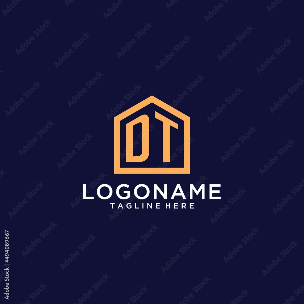 Initial DT logo with abstract home shape, modern minimalist realty logo ...
