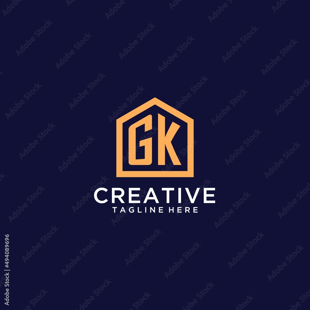 Initial GK logo with abstract home shape, modern minimalist realty logo ...