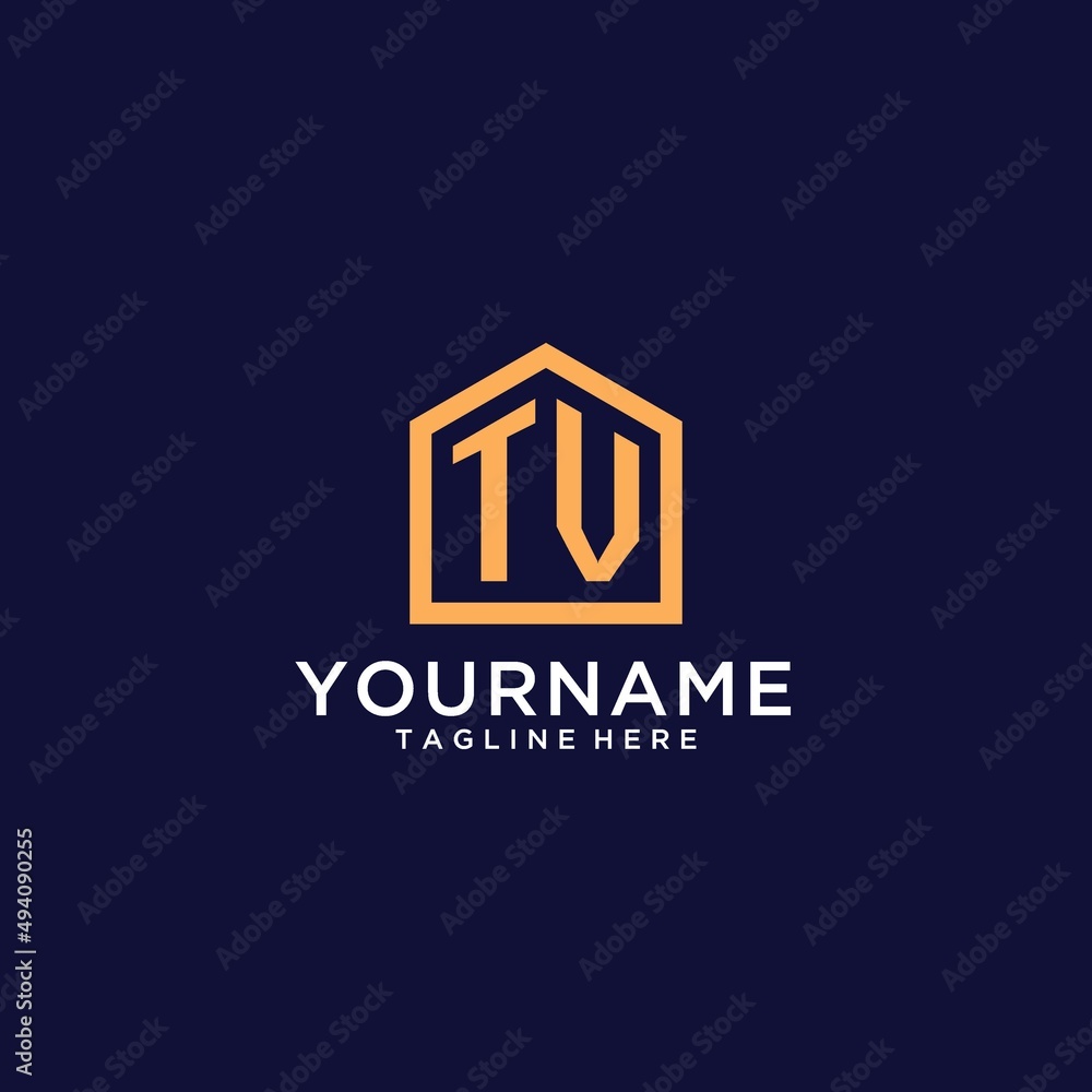 Initial TV logo with abstract home shape, modern minimalist realty logo ...