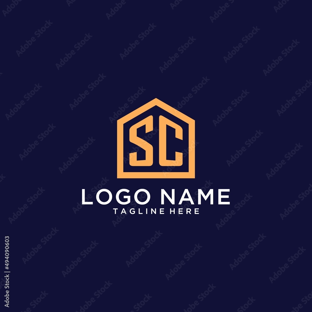 Initial SC logo with abstract home shape, modern minimalist realty logo ...