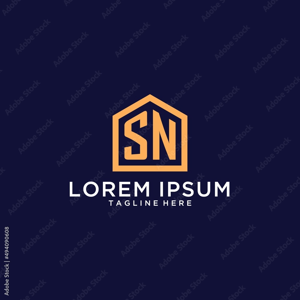 Initial SN logo with abstract home shape, modern minimalist realty logo ...