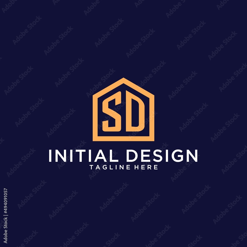 Initial SD logo with abstract home shape, modern minimalist realty logo ...