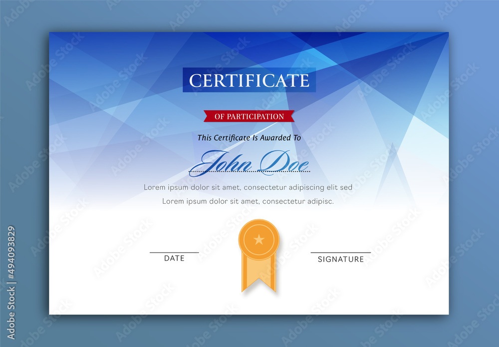 Abstract Participation Certificate Layout in White and Blue Color with ...