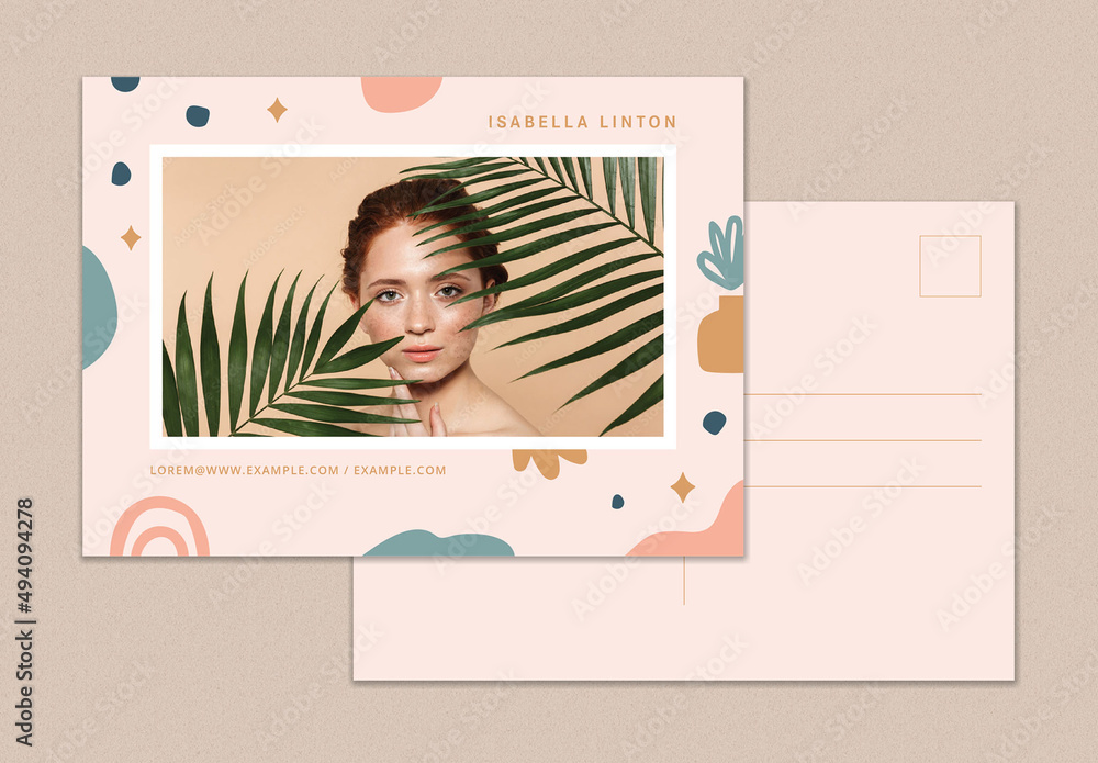 Abstract Photo Postcard Layout with Back Design Stock Template | Adobe ...