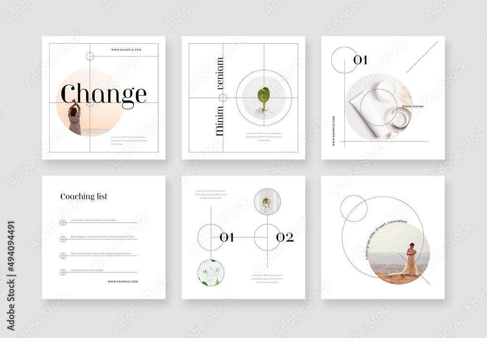 Minimalist Social Media Layouts with Line Art Design Stock Template ...
