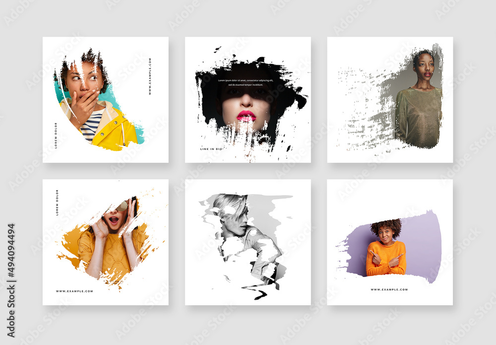 Social Media Layouts with Brush Splash Placeholders Stock Template ...