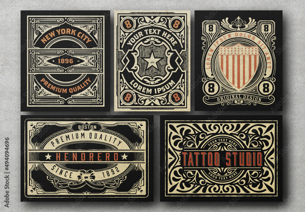 Set of 5 Vintage Labels for Packaging Stock Template | Adobe Stock