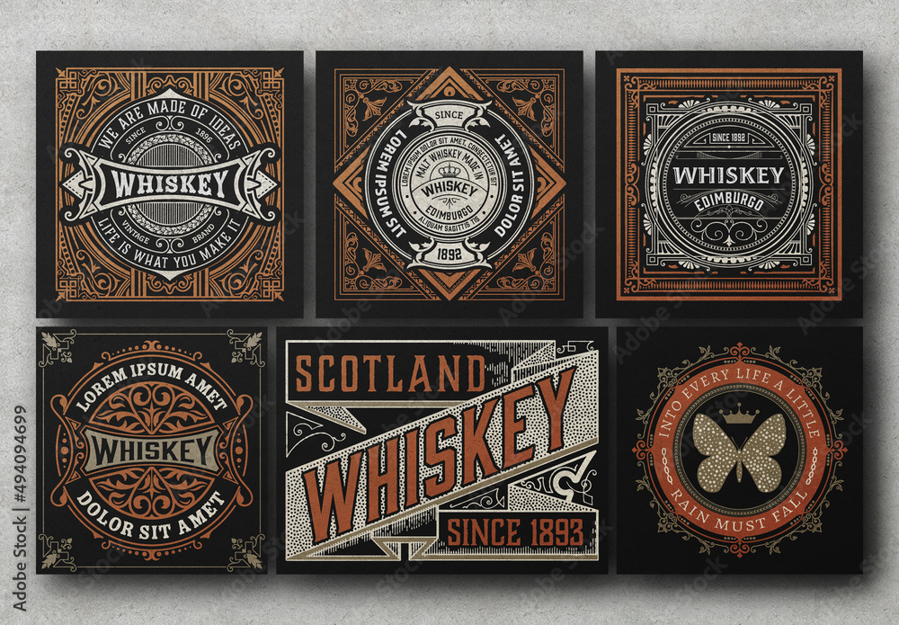 Set of 6 Vintage Labels for Packaging Stock Template | Adobe Stock