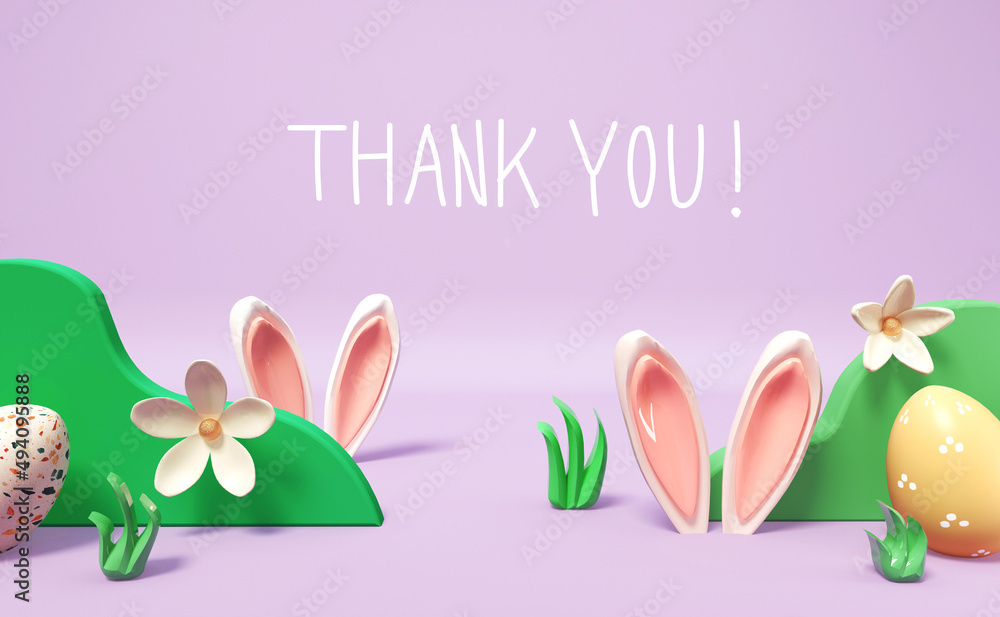 Thank you message with rabbit ears and Easter eggs Stock Illustration ...