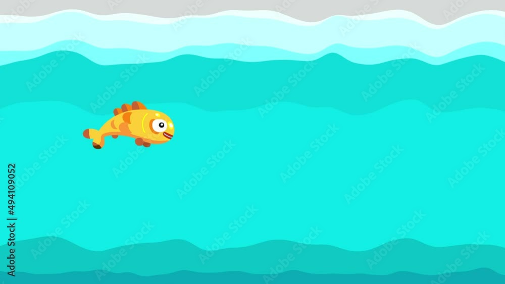 Golden fish jumping in the water cartoon animation. Isolated magic ...