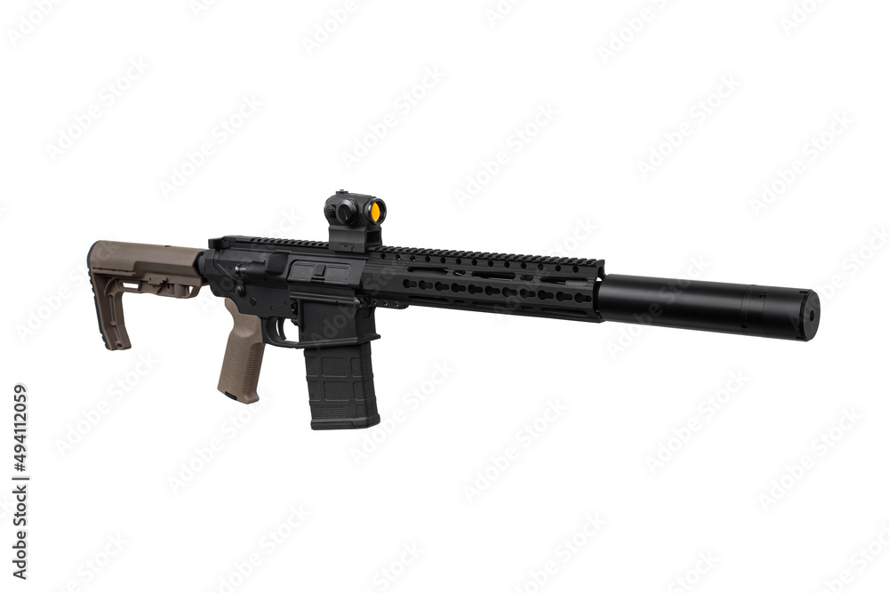 Modern automatic rifle isolated on black background. Weapons for police ...