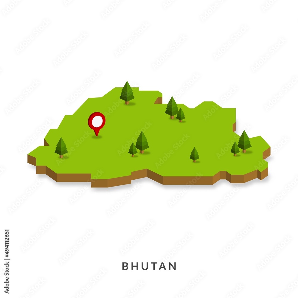 Isometric Map of Bhutan. Simple 3D Map. Vector Illustration - EPS 10 ...