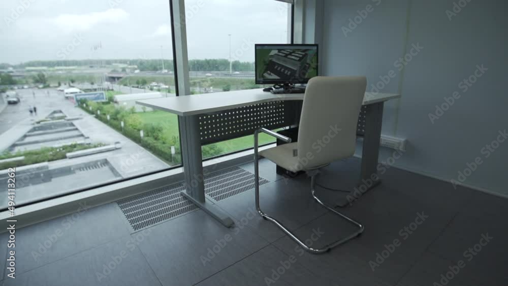 Minimal background image of empty office workplace by window with white ...