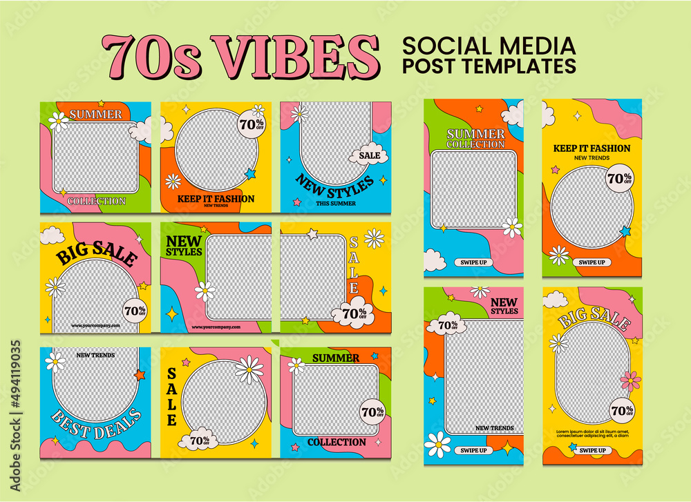 Editable template stories and social media posts frames, 70s style ...