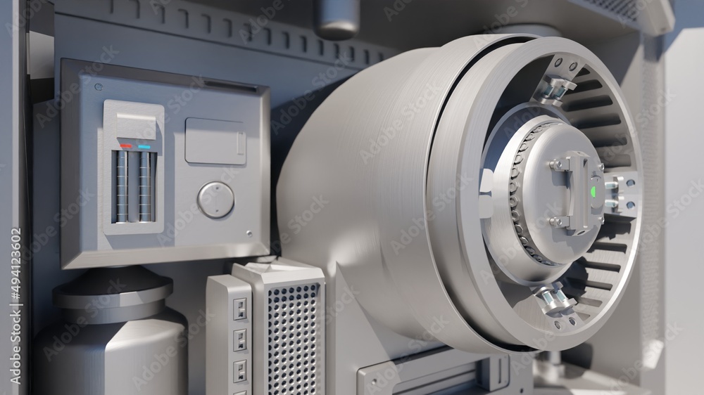 Side view metal capsule engine sci-fi interior scene 3D rendering ...