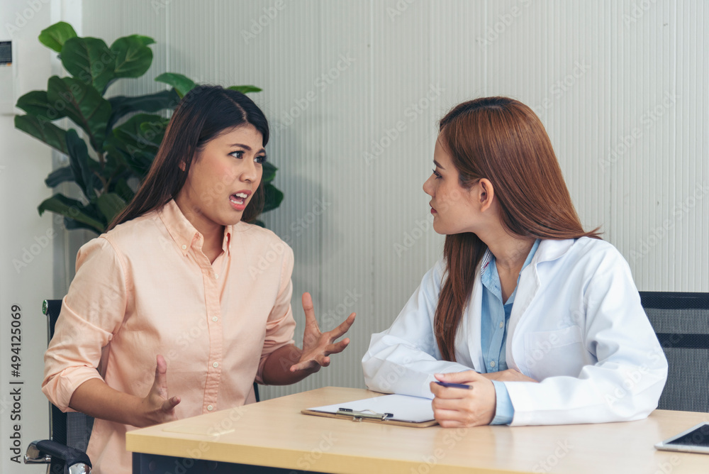 Close up hands Woman doctor holding hands patient encourage cheer up ...