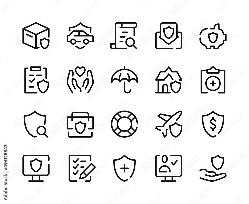 Insurance icons. Vector line icons set. Car insurance, life insurance ...