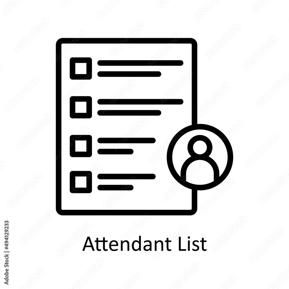 Attendant List vector outline icon for web isolated on white background ...