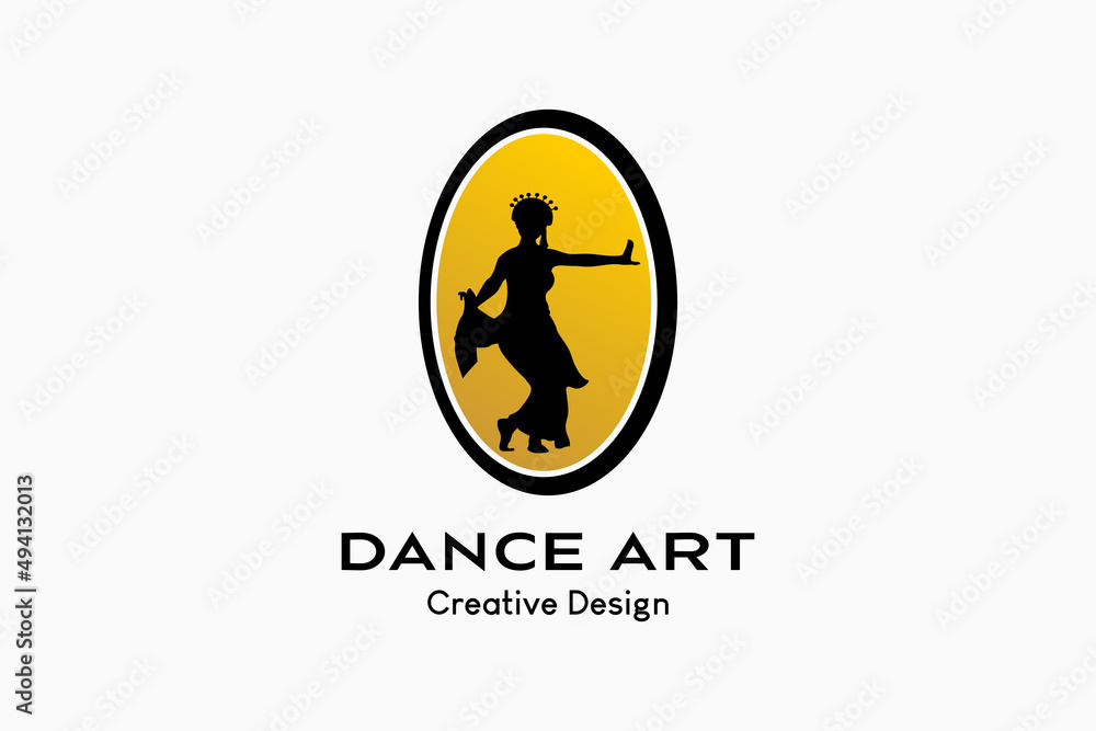 Traditional dance logo design with silhouette of people dancing in oval ...