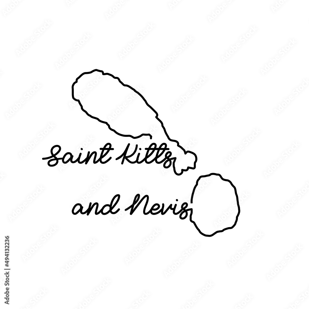 Saint Kitts and Nevis outline map with the handwritten country name ...