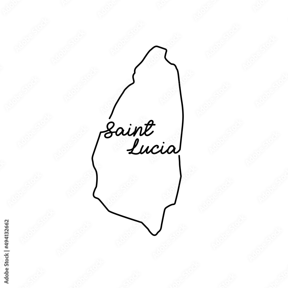 Saint Lucia outline map with the handwritten country name. Continuous ...
