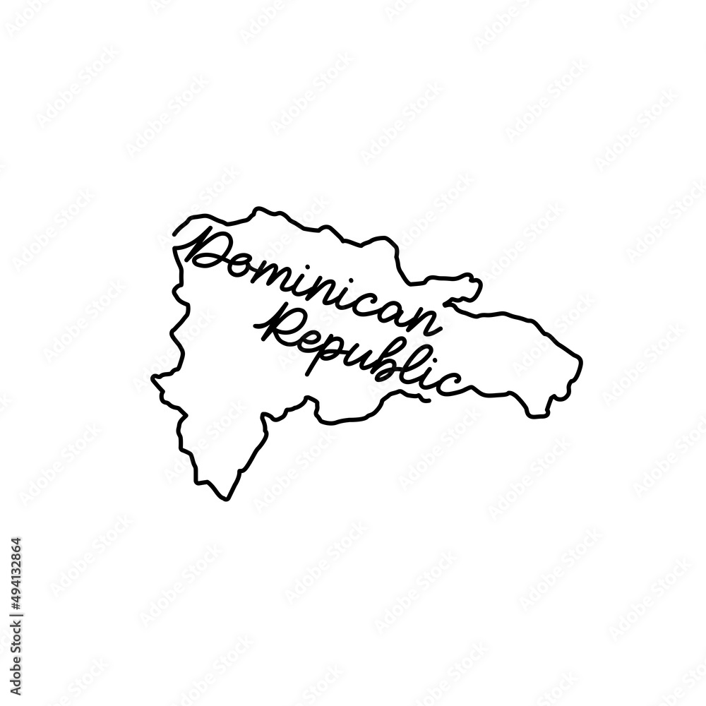 Dominican Republic outline map with the handwritten country name ...