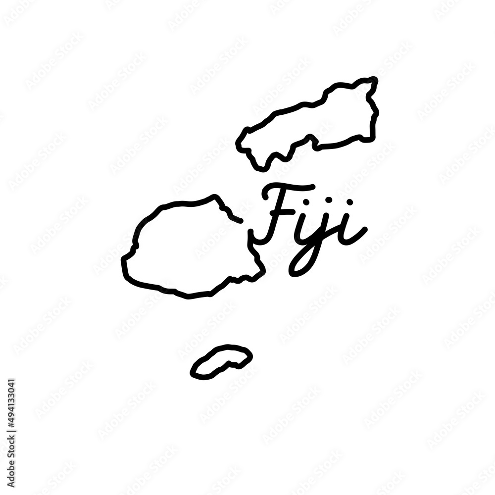 Fiji outline map with the handwritten country name. Continuous line ...