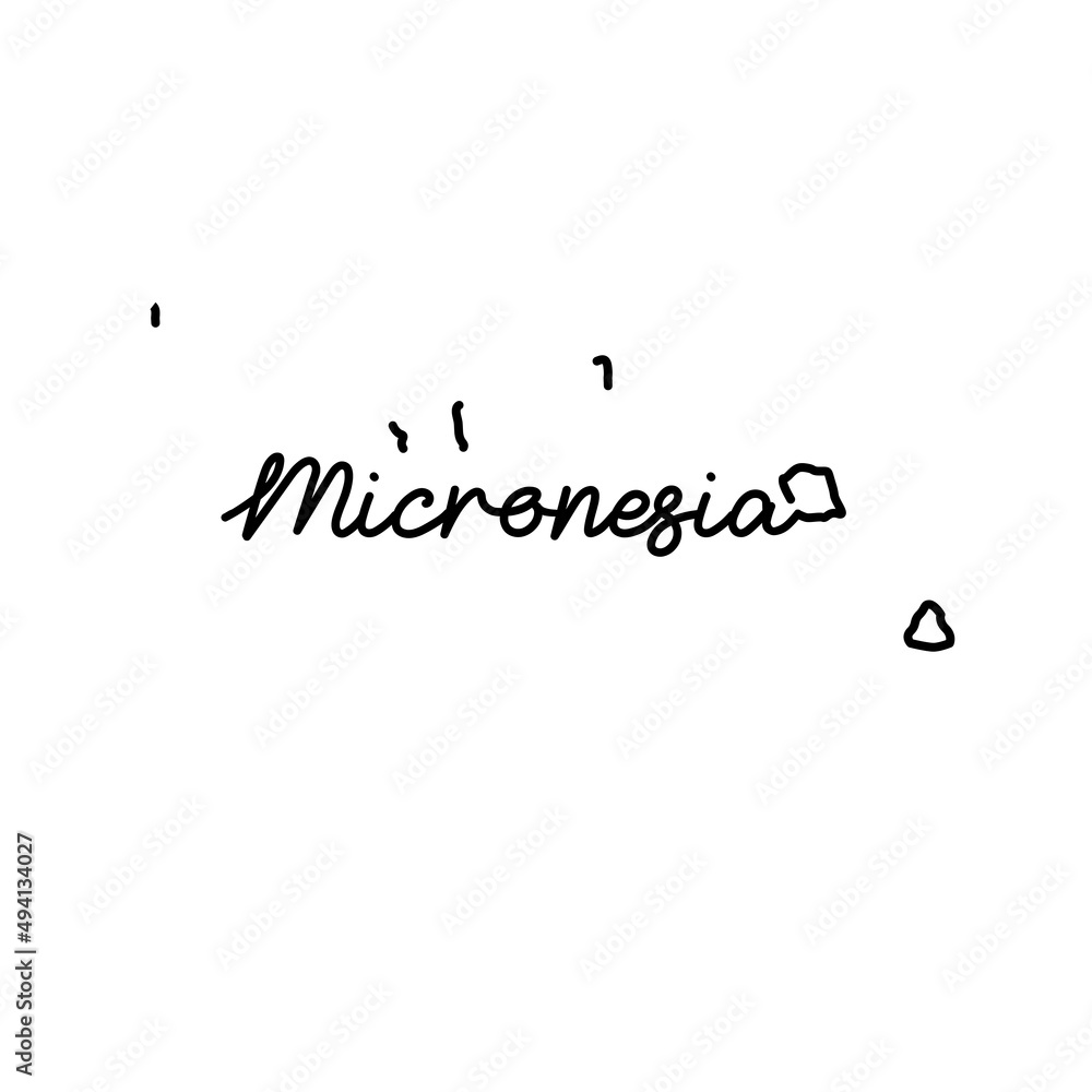 Micronesia outline map with the handwritten country name. Continuous ...