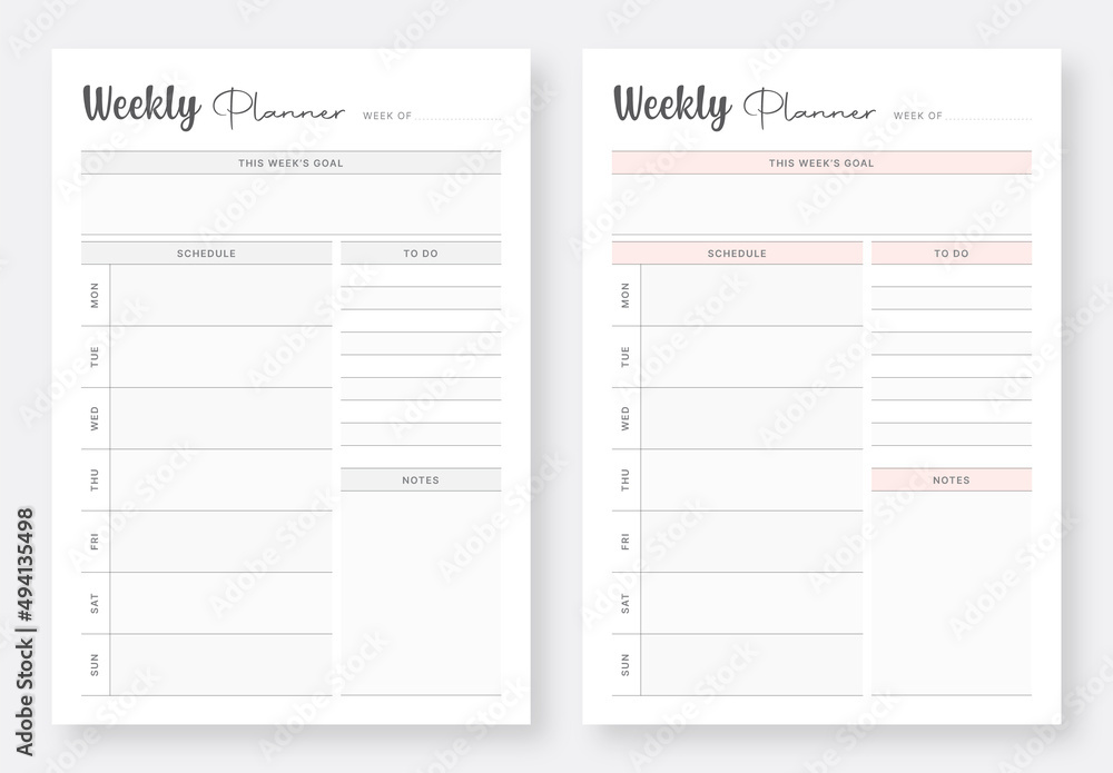 Minimalist planner pages templates. Weekly planner and to do list. Set ...