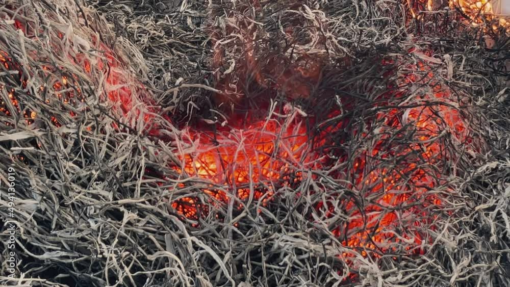 Air pollution caused by fire on dump site. Clouds of smoke above the ...