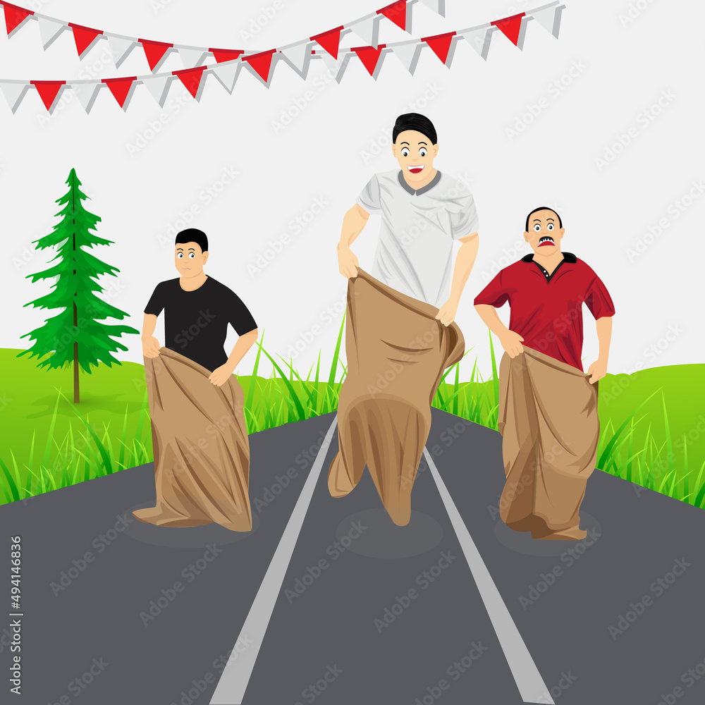 Vetor de Sack Race Competition on 17th August - Indonesian Independence ...