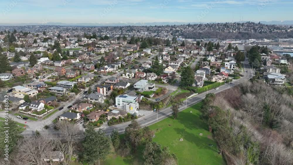 Cinematic 4K aerial drone pan shot of Southeast Magnolia, Interbay ...