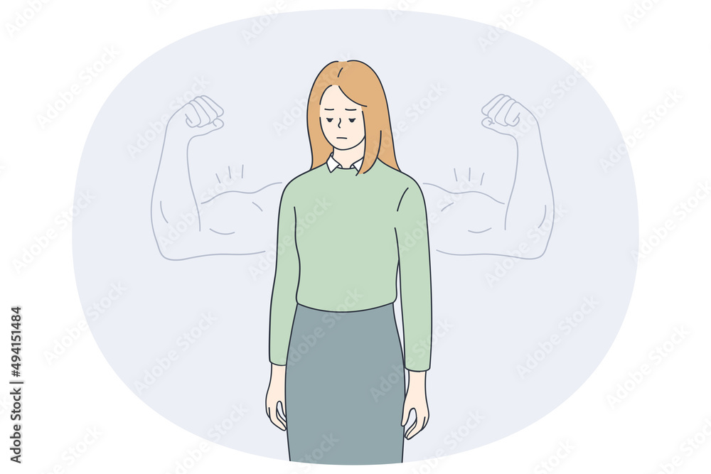Strength and self confidence concept. Sad depressed woman standing ...