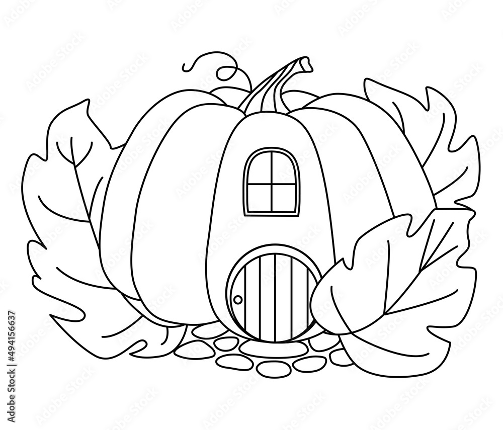 Fabulous pumpkin house coloring book. Cute contour house vector ...