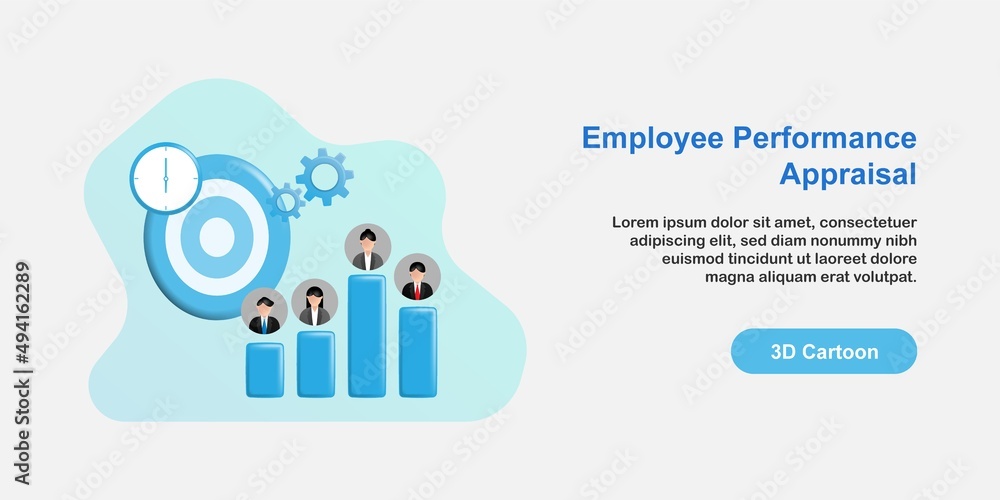 3D cartoon style illustration. Employee performance appraisal concept ...