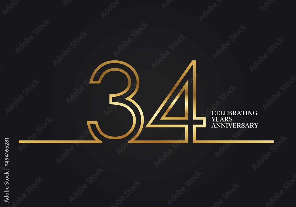34 Years Anniversary logotype with golden colored font numbers made of ...