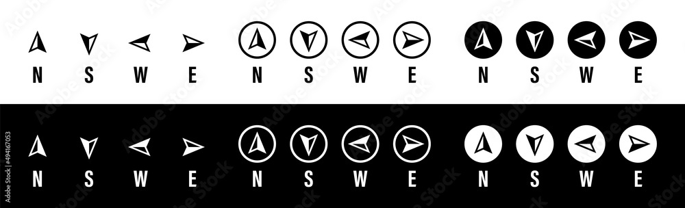West, north, south, east arrow icons for compass, map, directions ...