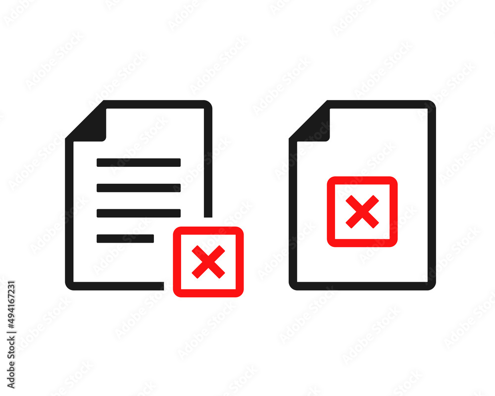 Document with cross sign. Document remove icon. Cancel file. Vector ...