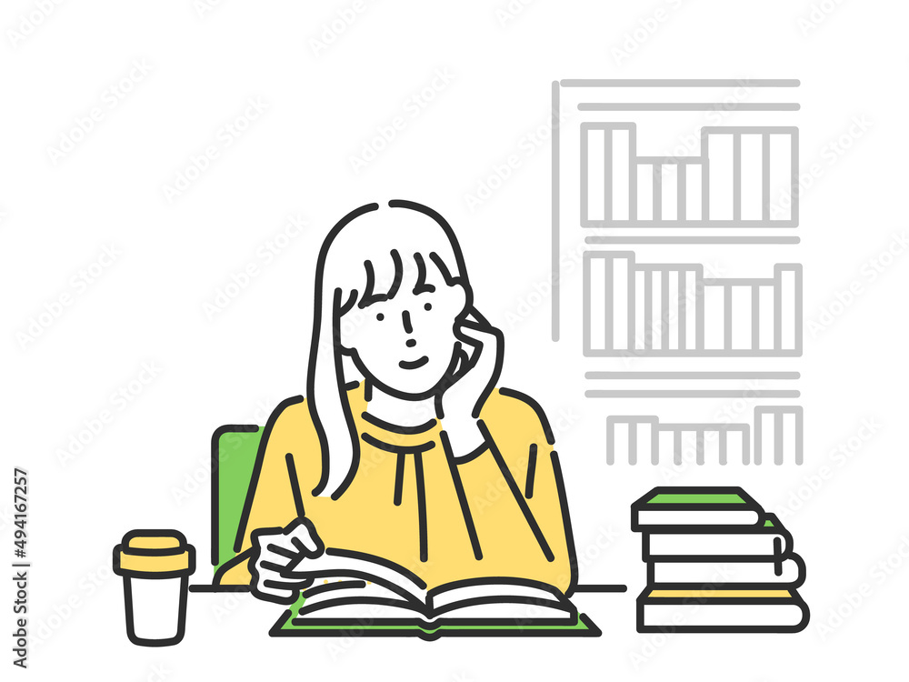 図書館で本を読む女性のイメージイラスト素材 Stock ベクター Adobe Stock