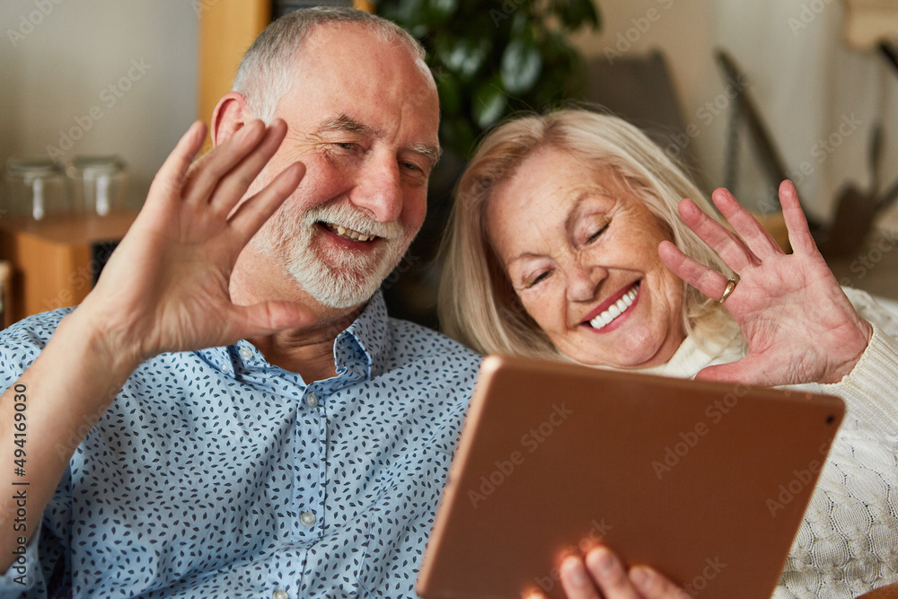 Senior couple enjoying zoom video chat Stock Photo | Adobe Stock