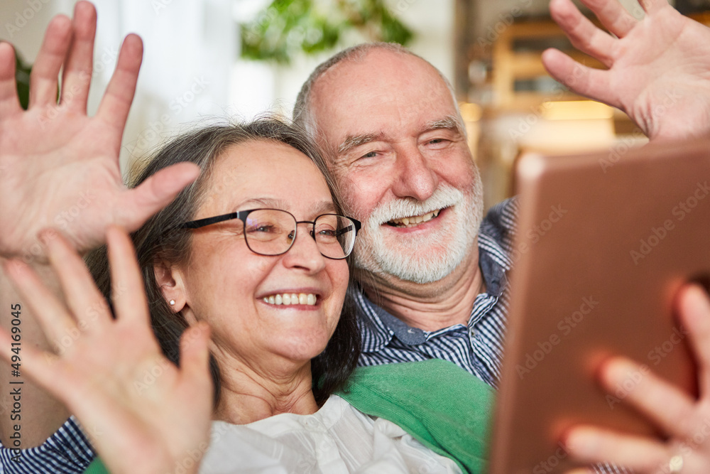 Retired senior couple video chatting Stock Photo | Adobe Stock