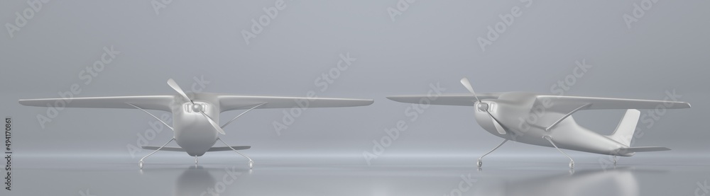 Small airplane front and angle view. Realistic mockup single engine ...