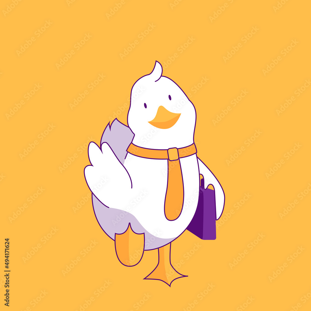 Cheerful duck. Bird poster design with human needs and daily situations ...