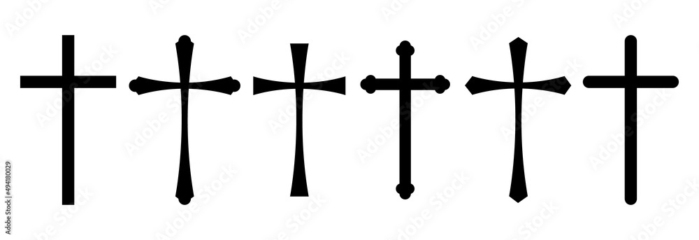 Cross symbol set.Vector christian cross icon.Religion sign.Simple line ...