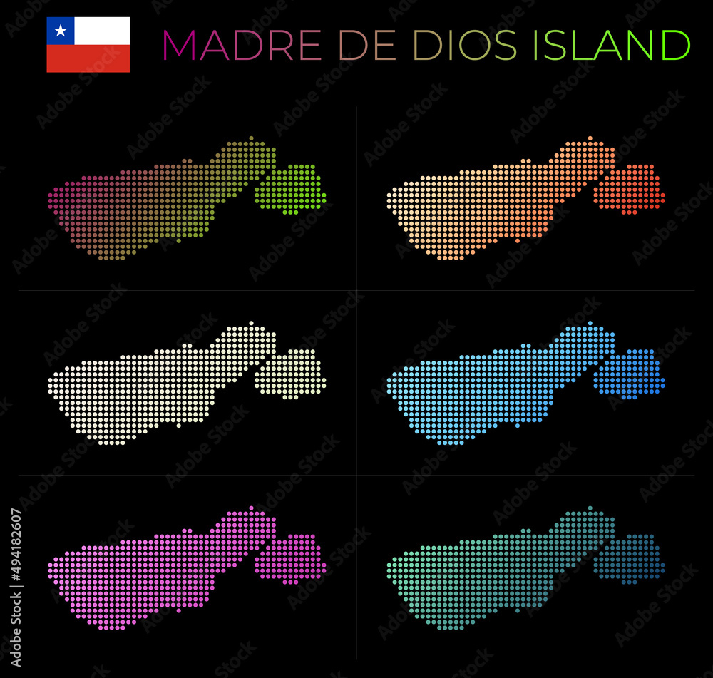 Madre de Dios Island dotted map set. Map of Madre de Dios Island in ...